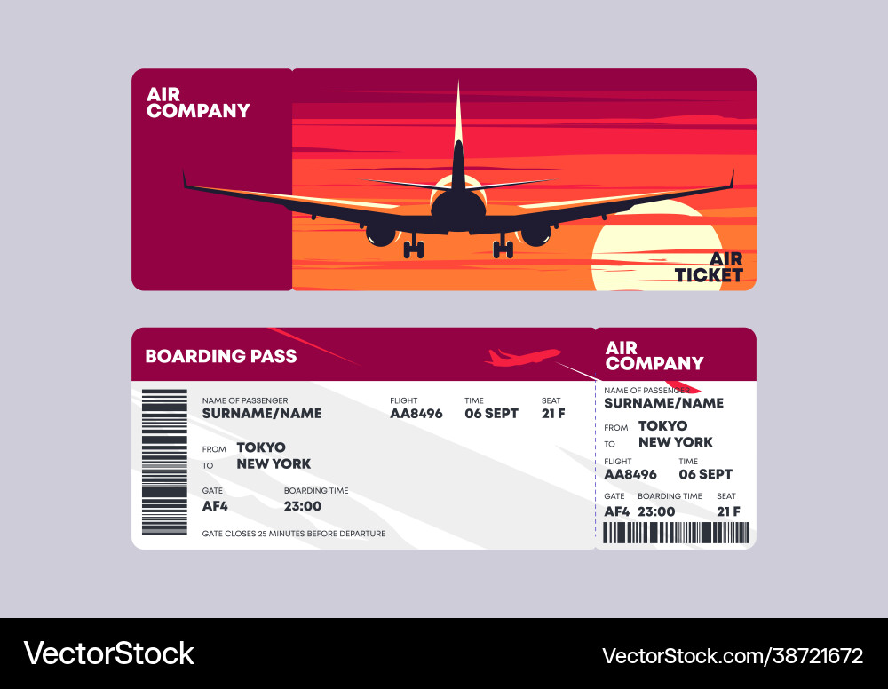 Template for a boarding ticket an airplane Vector Image