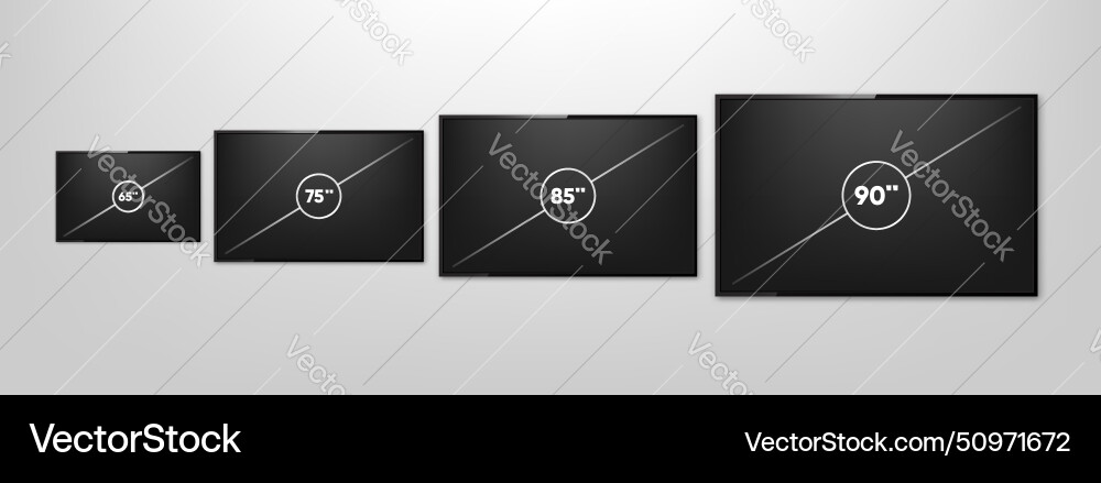 Tv screen sizes smart icon collection Royalty Free Vector