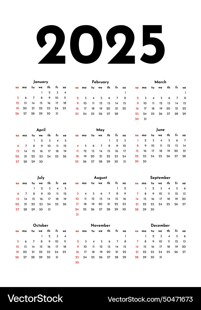 Calendar for 2025 isolated on a white background Vector Image