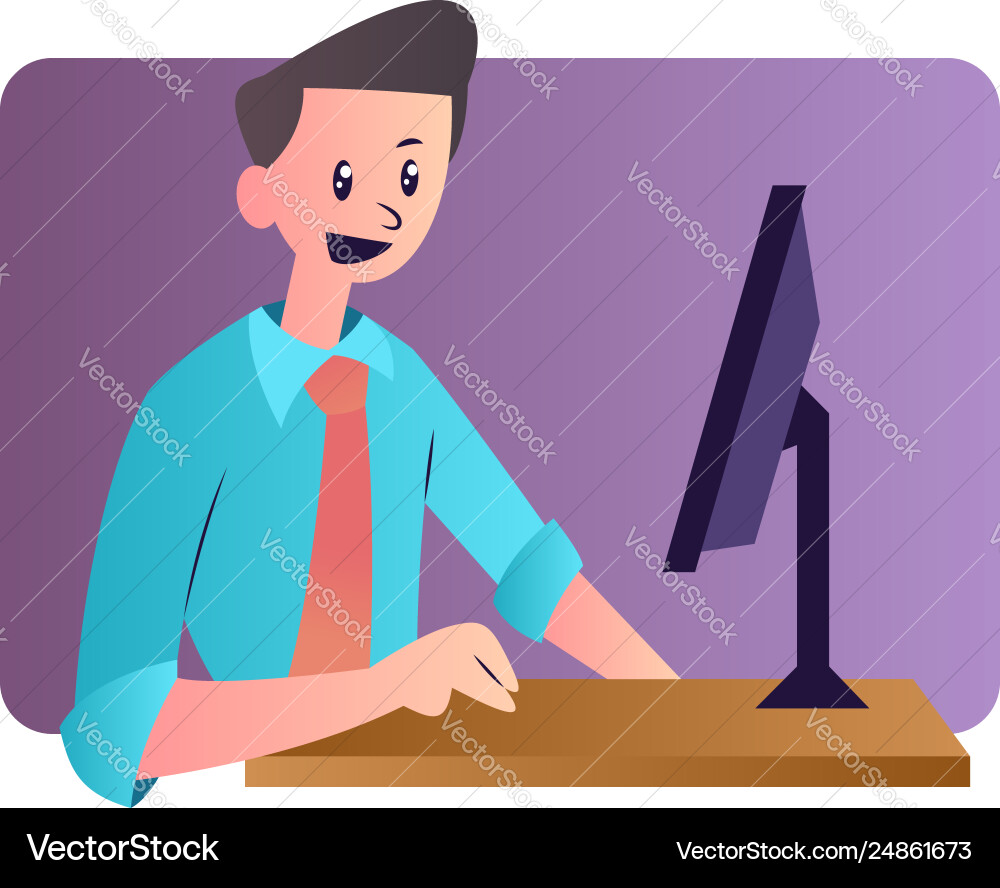 Cartoon Mann arbeitet an Computer weiß Lizenzfreier Vektor