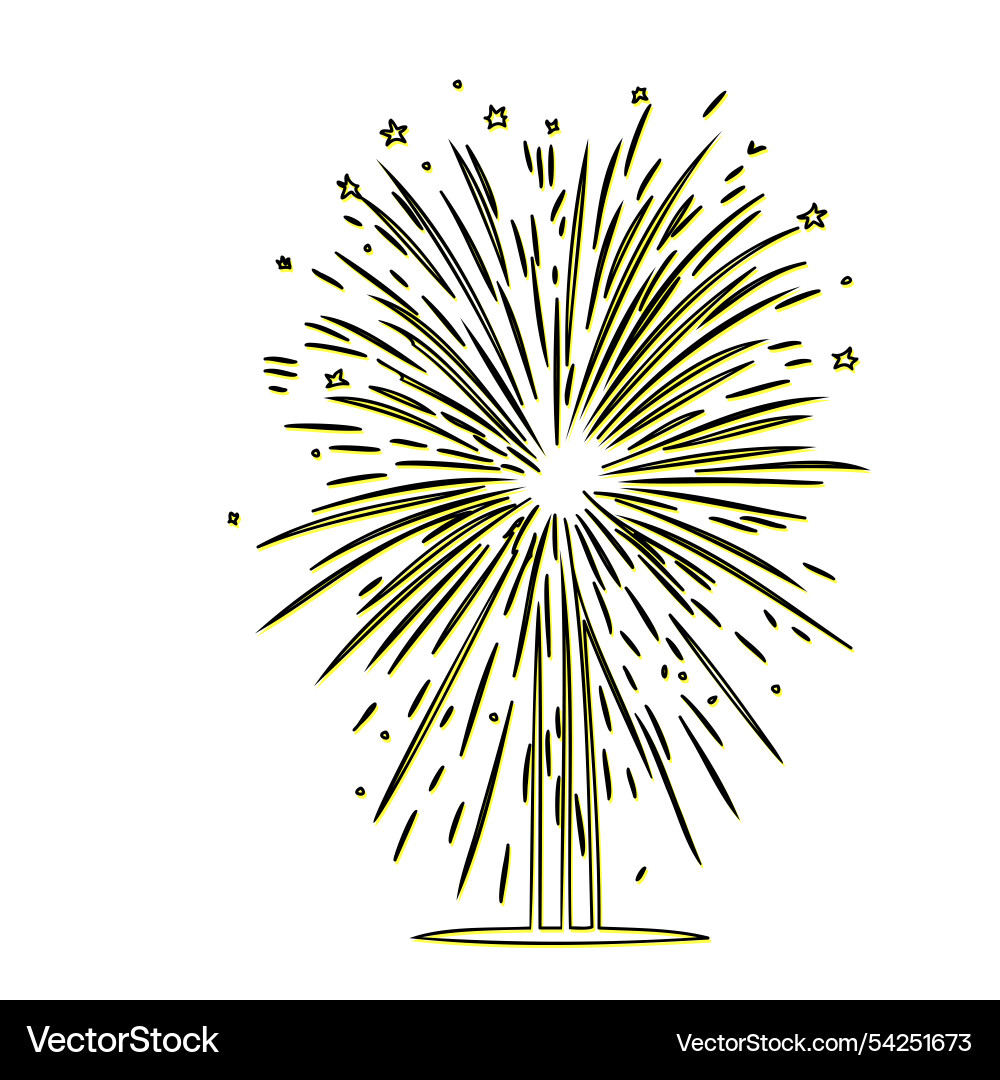 Celebration fireworks splash outline sketch yellow