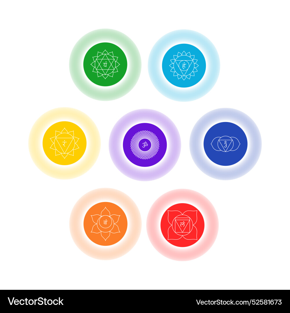 Chakra set line art symbols meditation Royalty Free Vector