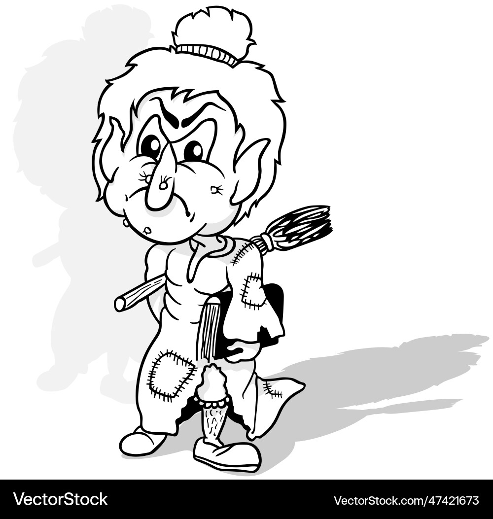 Drawing of an ugly witch in torn clothes Vector Image