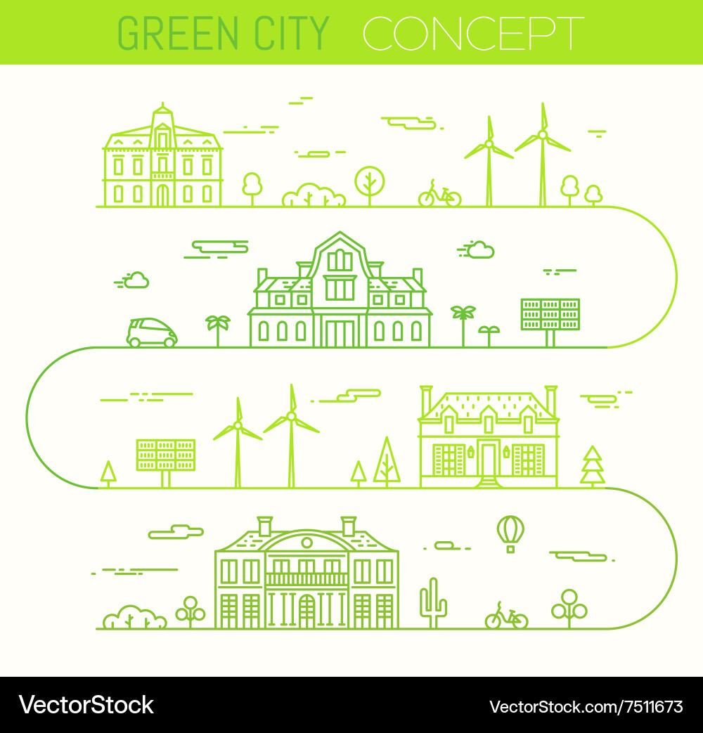 Green city eco infographic linear style Royalty Free Vector