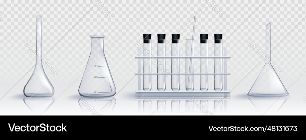 Realistic set of laboratory glassware Royalty Free Vector