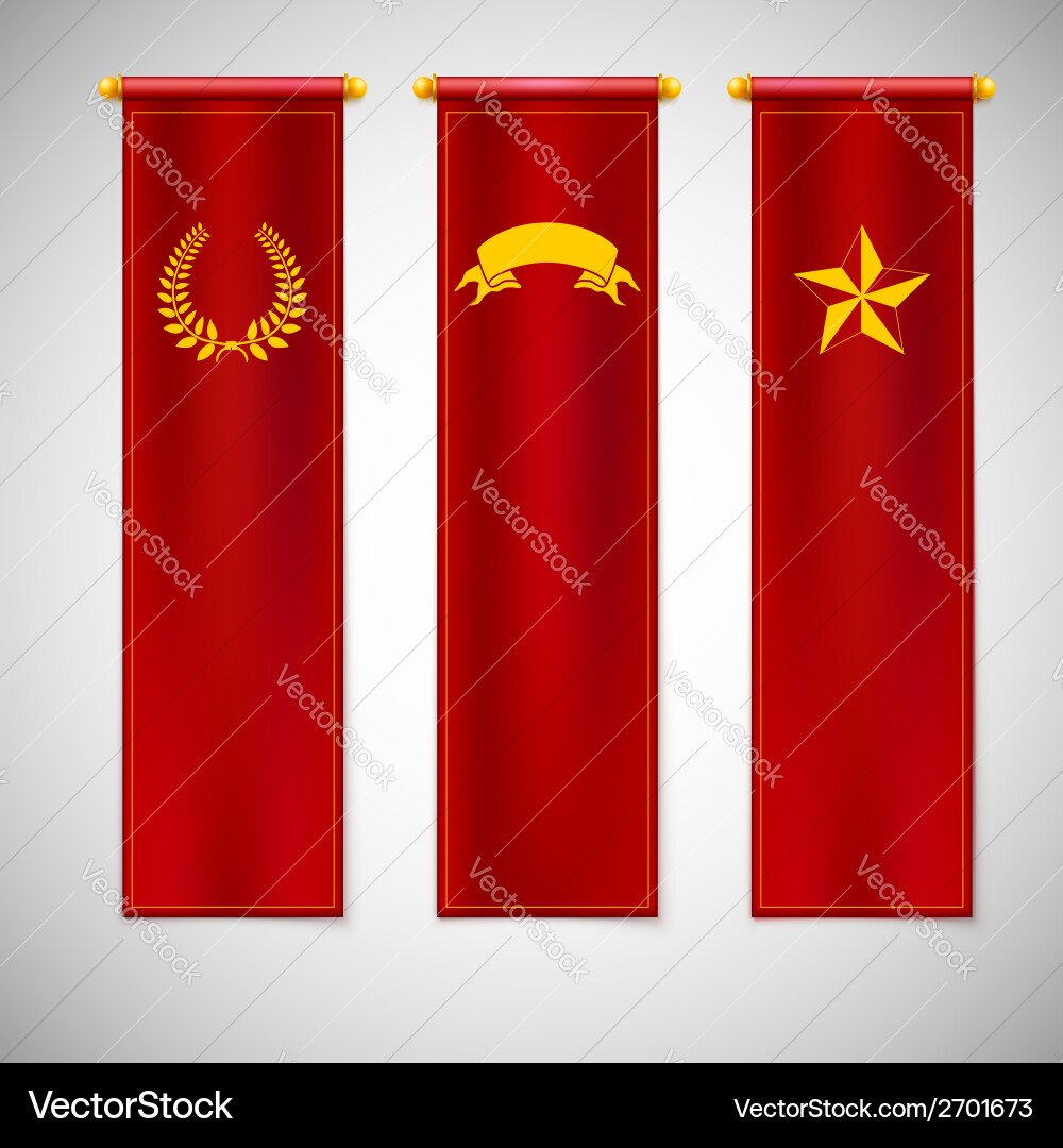 Vertical red flags with emblems Royalty Free Vector Image