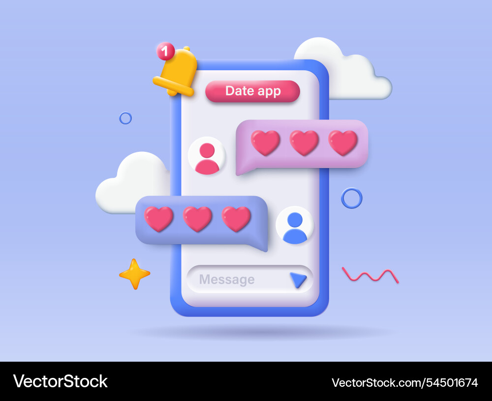 3d date app smartphone with love messages Vector Image