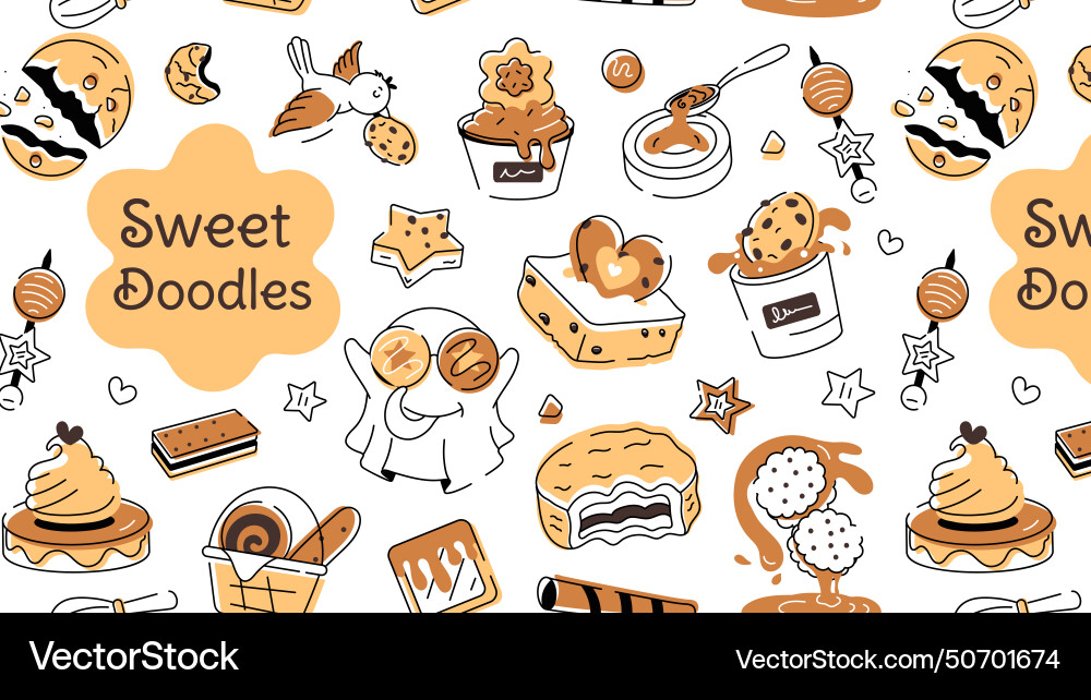 A doodle seamless sweets pattern with various cook