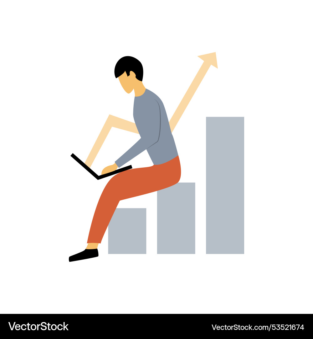 Man sits on growing graph working on laptop Vector Image