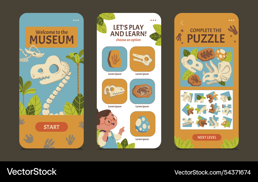 Museum-themed educational game interface Vector Image
