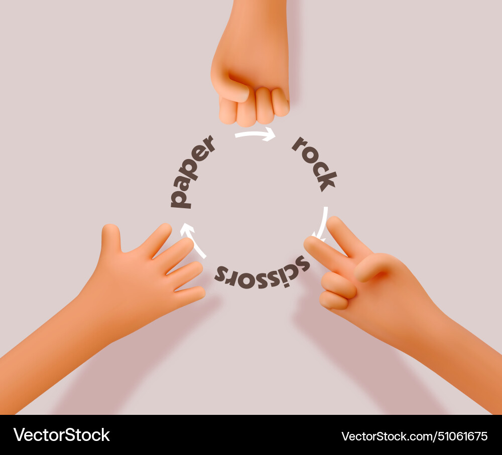 3d cartoon hands playing rock paper scissors game Vector Image