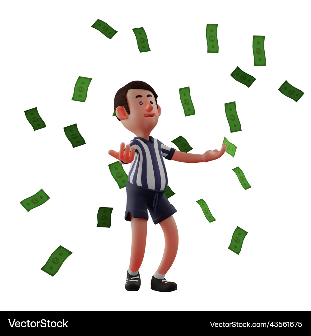 3d referees cartoon design under money raining Vector Image