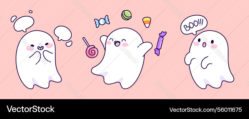 Halloween kawaii ghosts set isolated on pink Vector Image