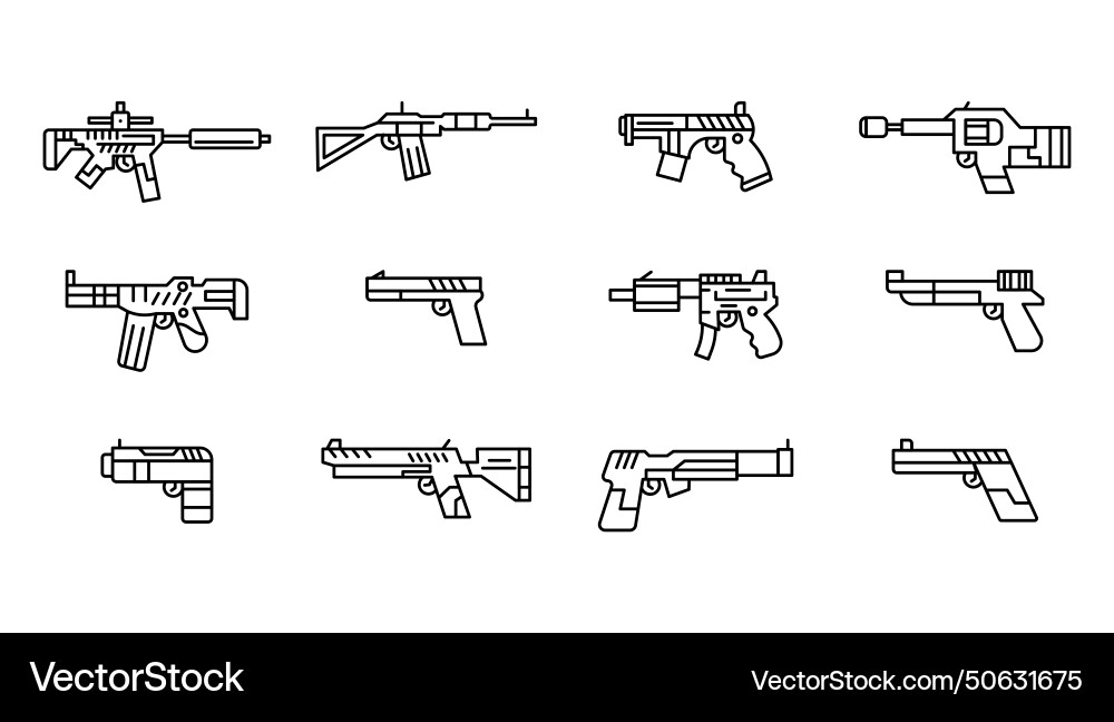 Line icon gun set outline symbol weapon security Vector Image