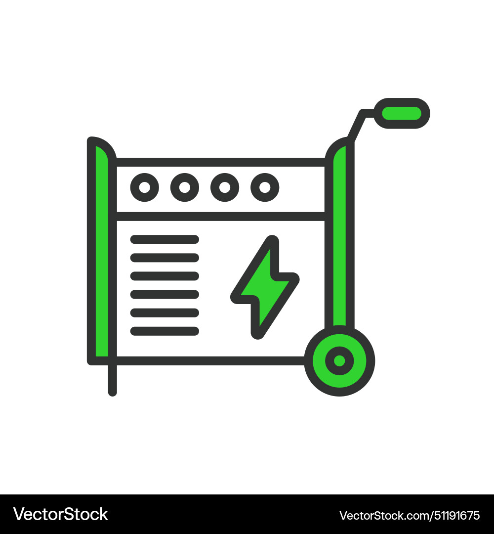 Portable generator in line design green Royalty Free Vector