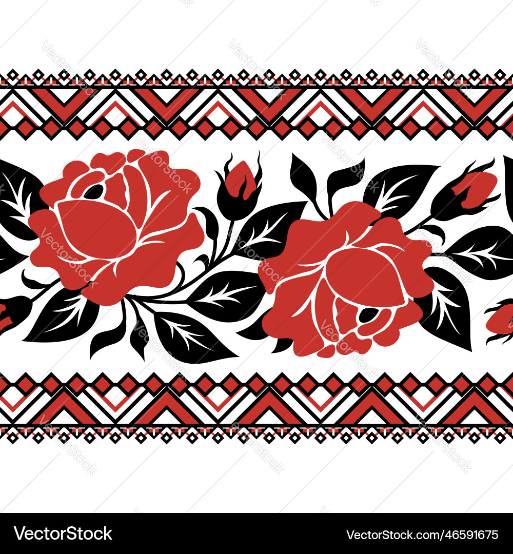 Seamless border with red rose inspired Royalty Free Vector