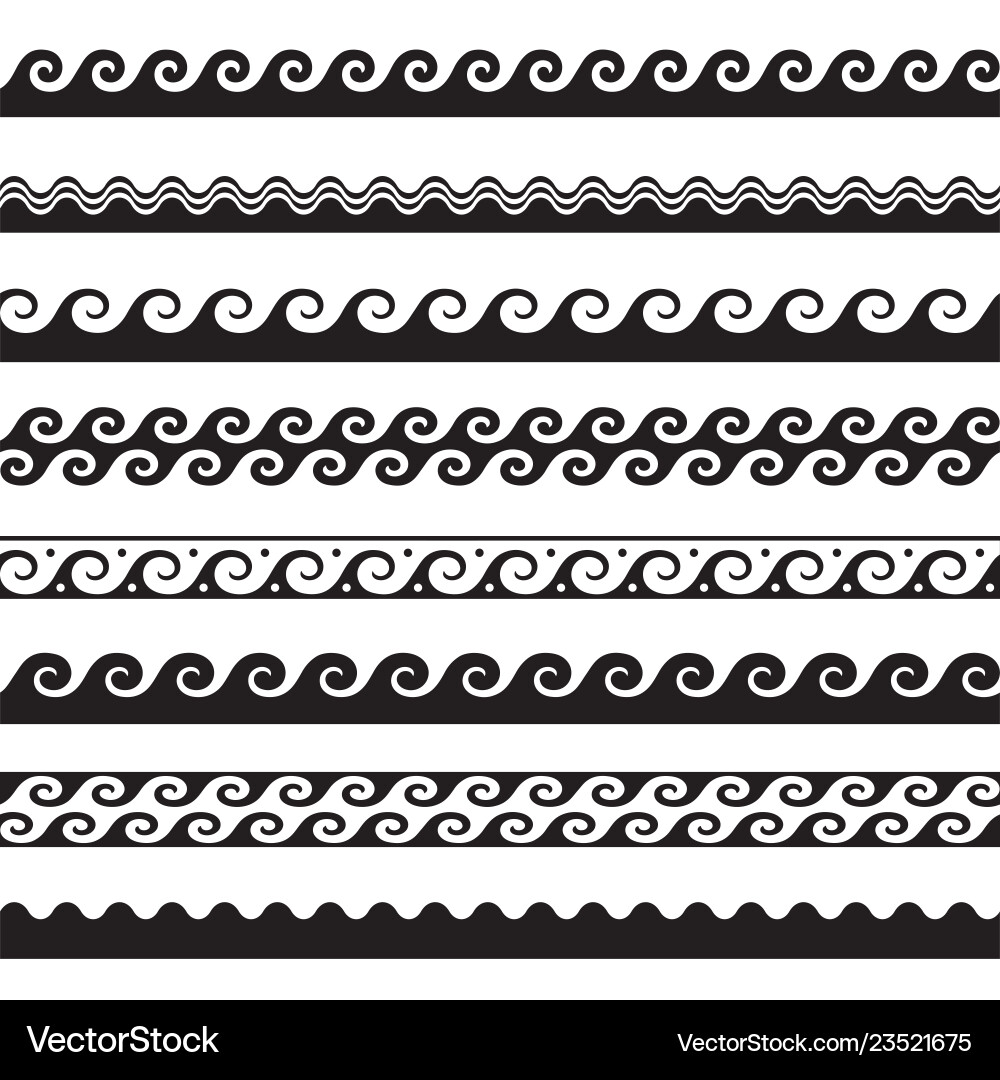 Set of seamless wave borders design elements Vector Image