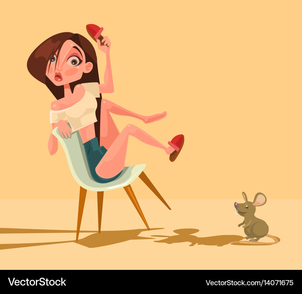 Unhappy screaming scared mouse woman character Vector Image