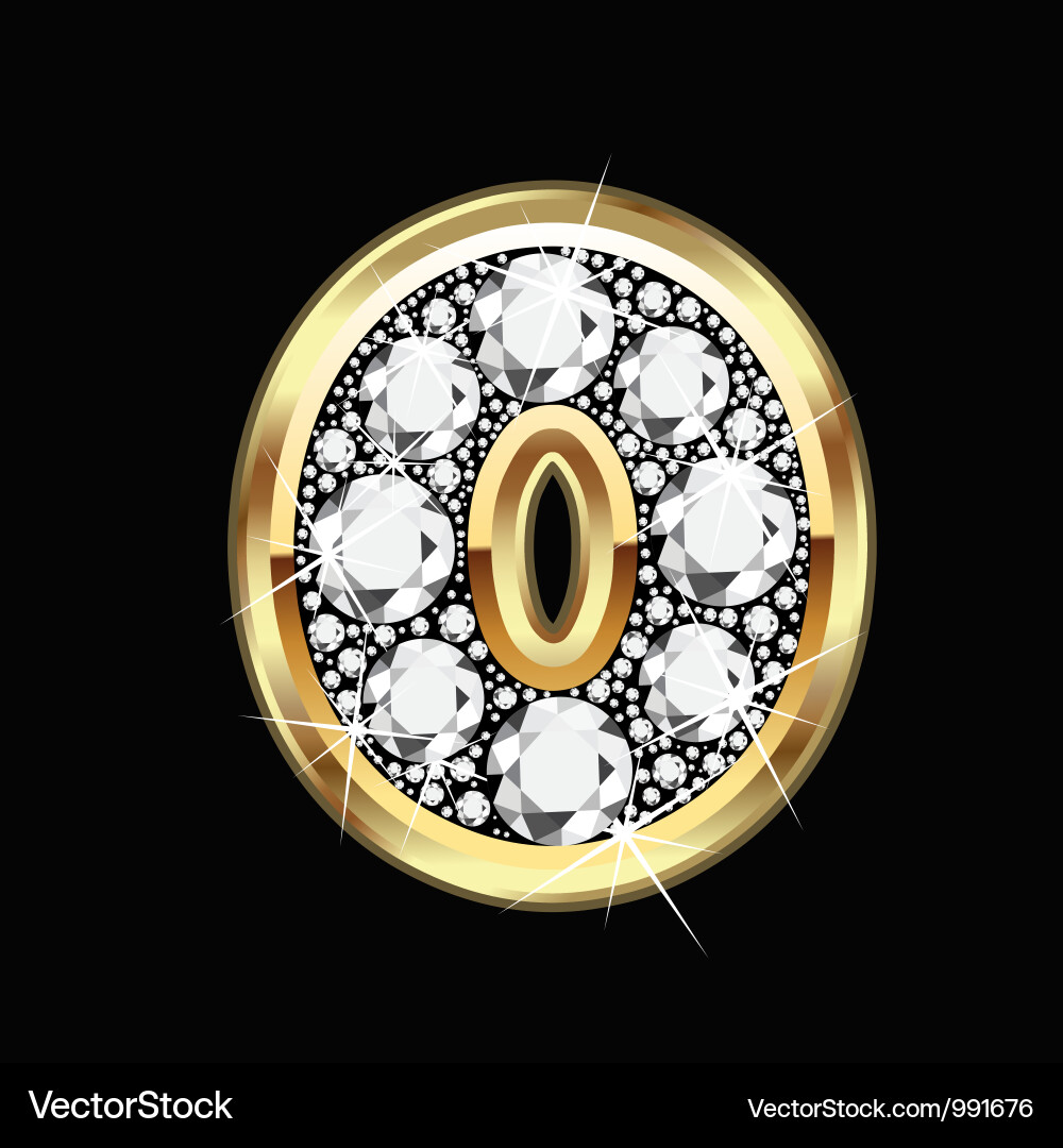 0 number gold and diamond bling Royalty Free Vector Image