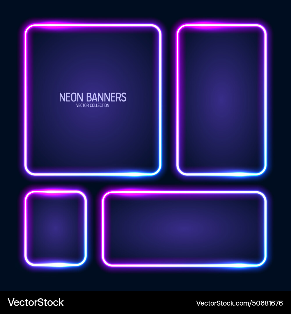 Glowing neon banners illuminated colorful square Vector Image
