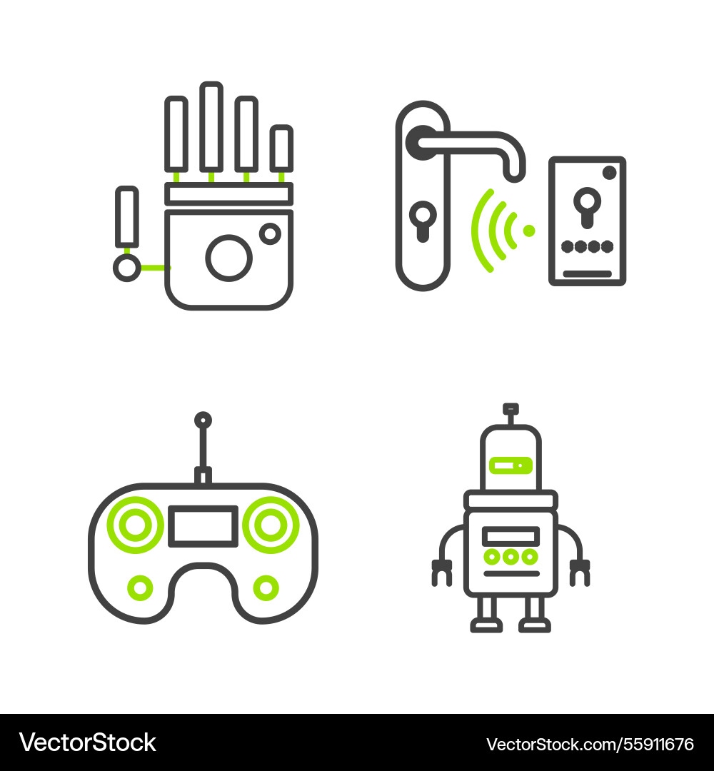 Set line robot remote control digital door lock Vector Image