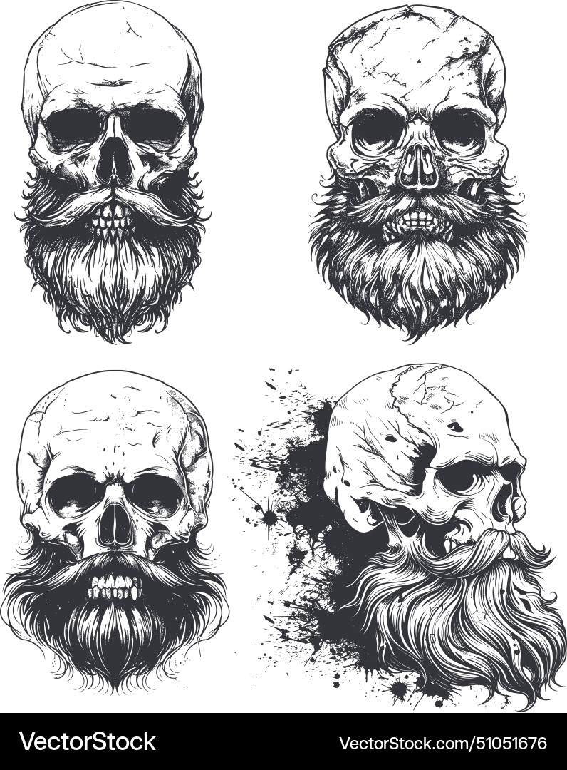 Skulls with beards skull old brutal man pirate Vector Image