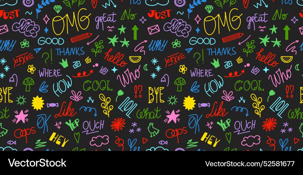 Chat words and doodles seamless pattern small Vector Image