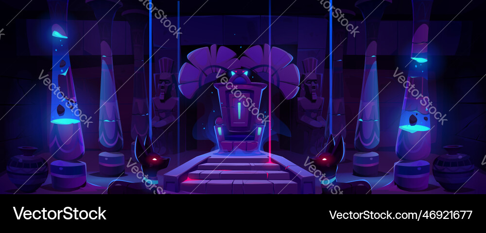 Futuristic dark throne room with neon blue light Vector Image