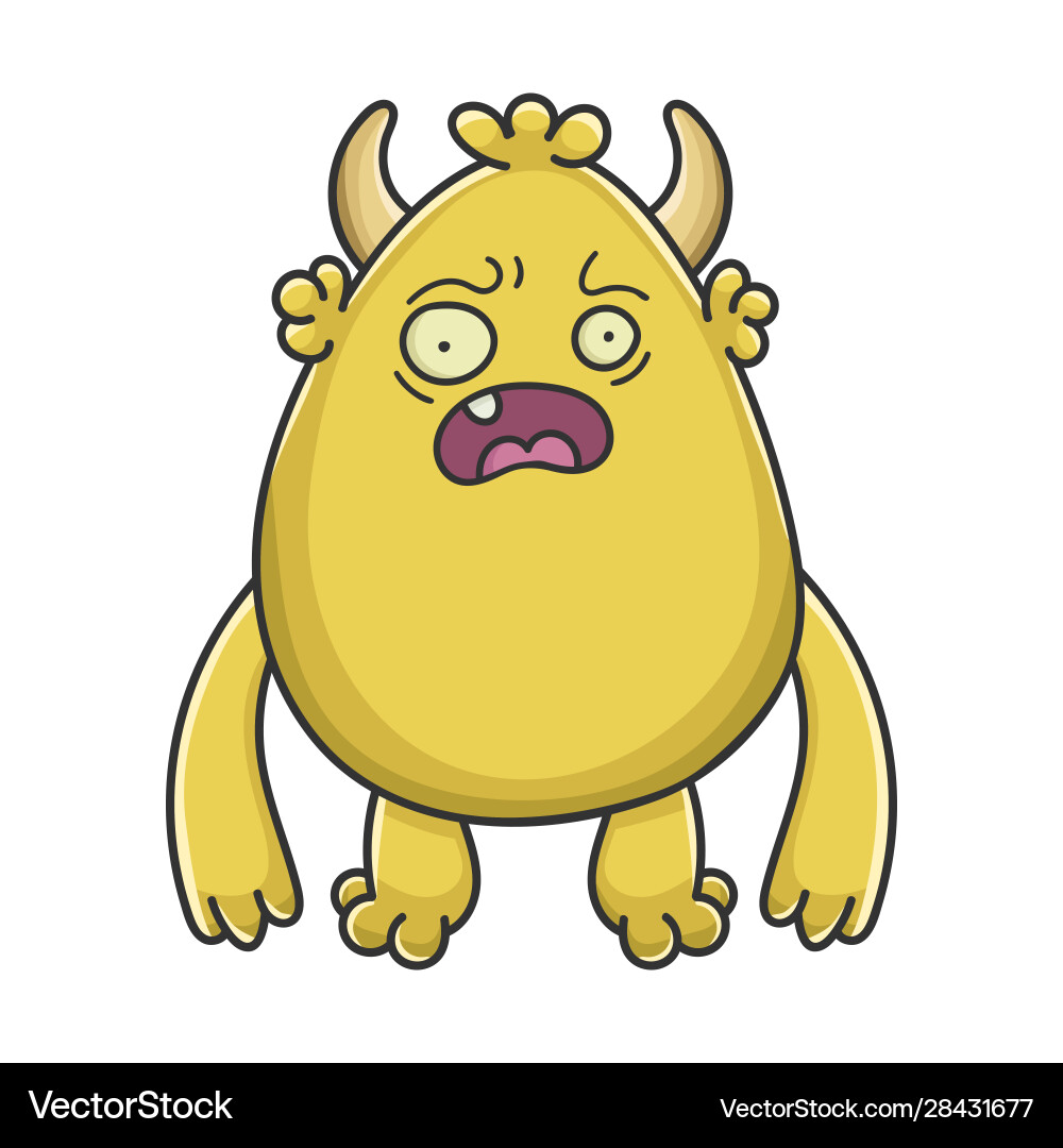 Scared yellow goblin cartoon monster Royalty Free Vector