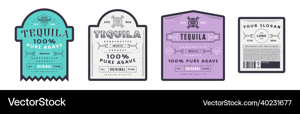 Set of template decorative label for tequila Vector Image