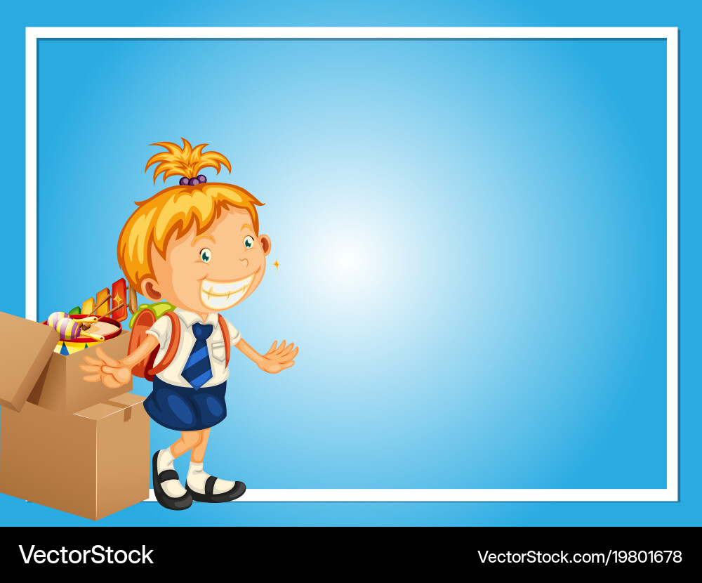 Border template with girl in school uniform Vector Image