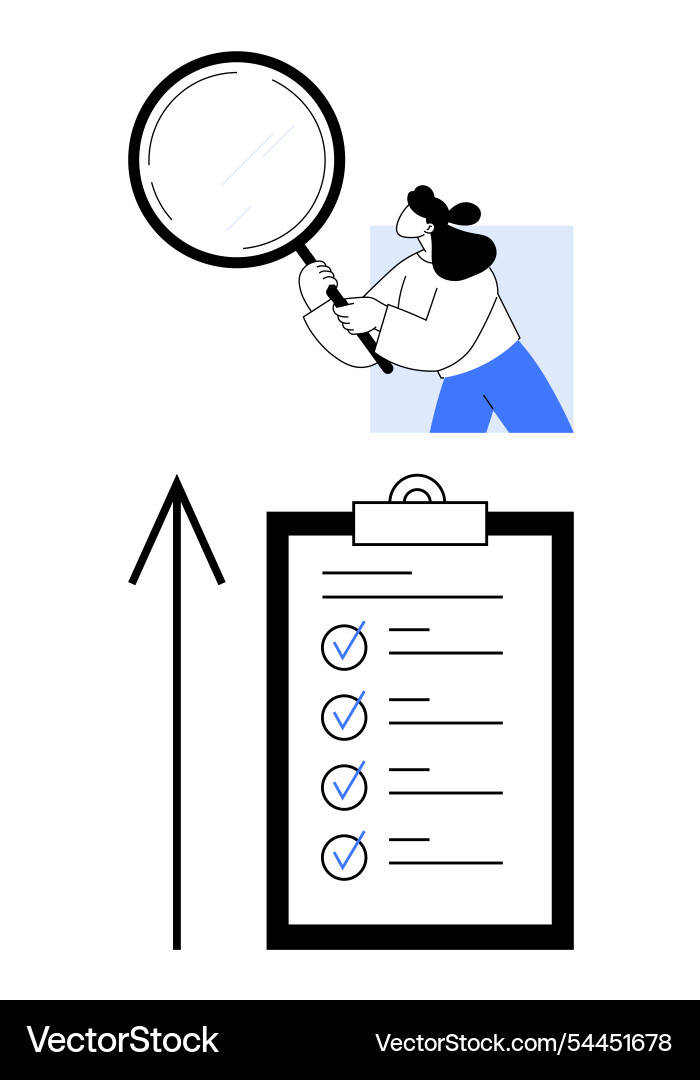 Person using magnifying glass to examine checklist