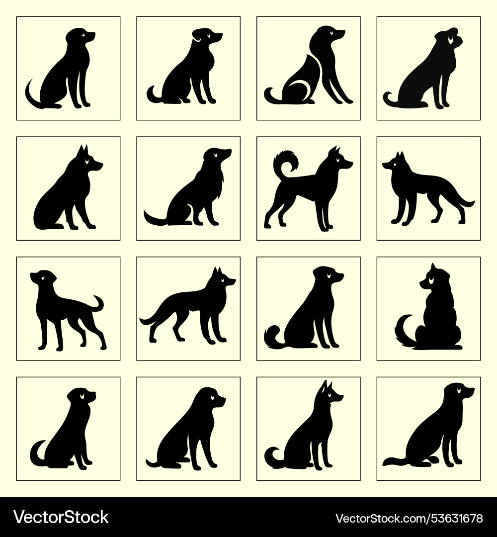Pet dog silhouette set collection Royalty Free Vector Image