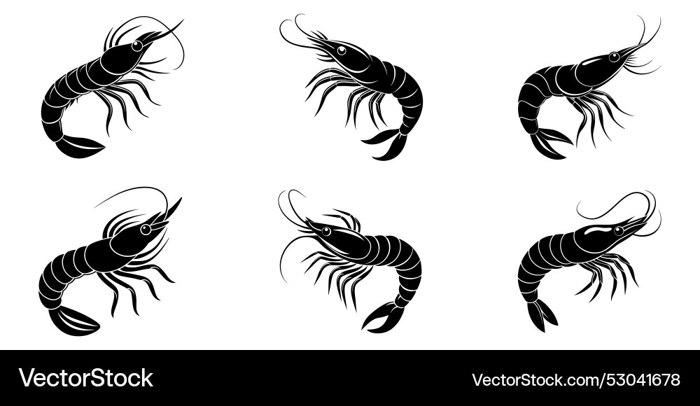 Set of shrimp silhouette Royalty Free Vector Image