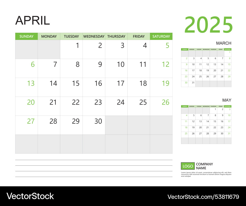 April 2025 year calendar planner template Vector Image