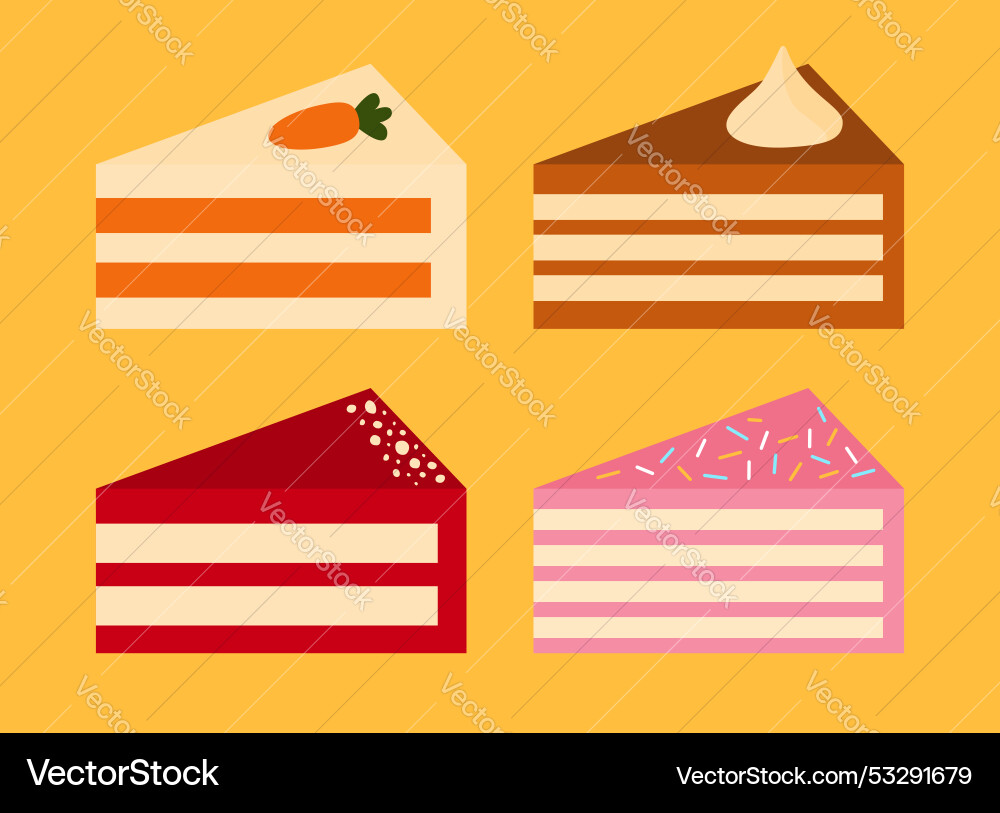 Birthday cake slice set different flavor pieces Vector Image