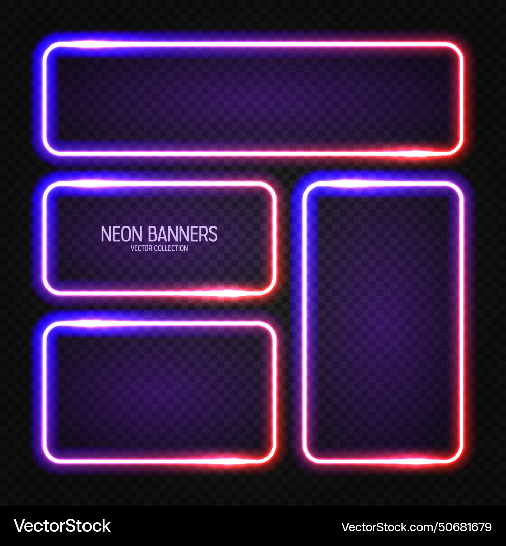 Glowing neon banners illuminated colorful square Vector Image
