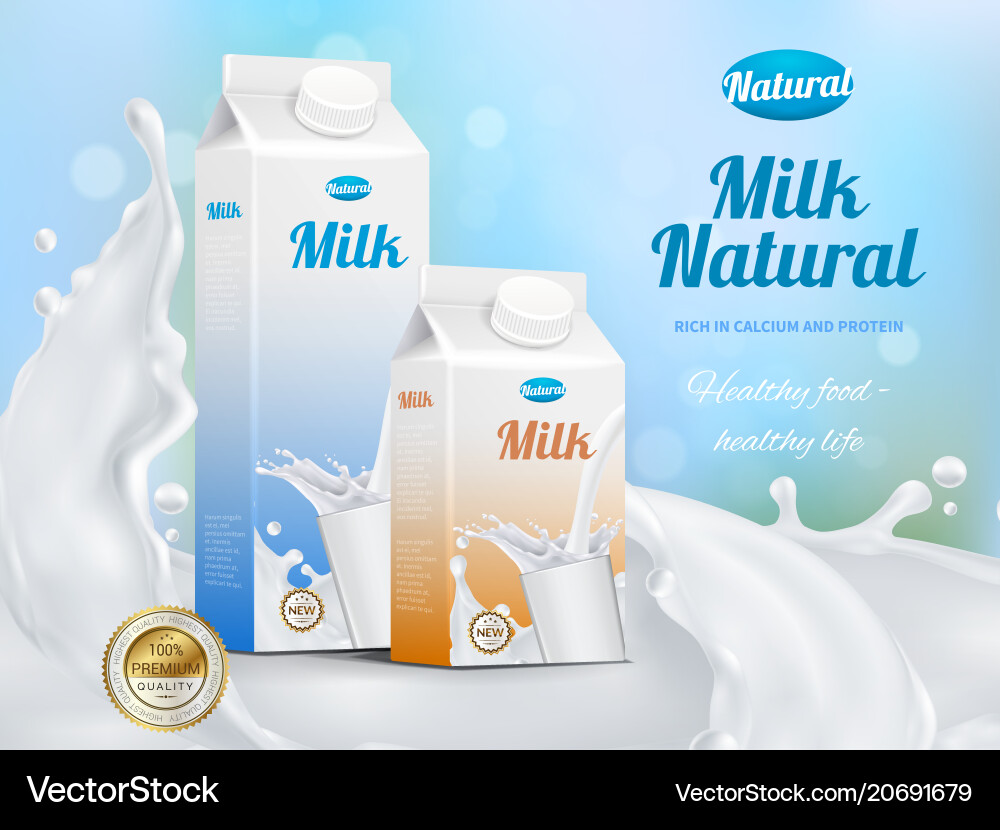 Milk advertising realistic poster Royalty Free Vector Image