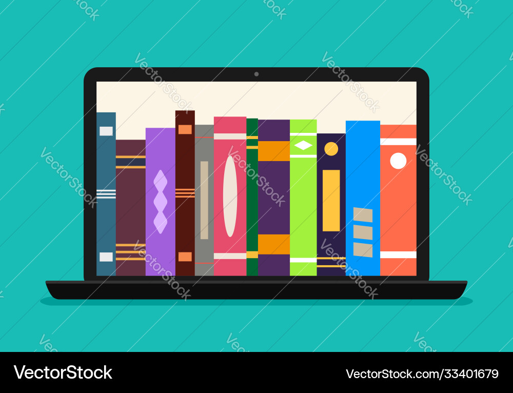 Online library book in laptop ebook store Vector Image
