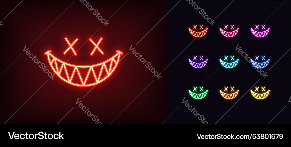 Outline neon evil smile icon set joker Royalty Free Vector