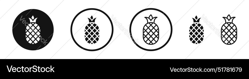 Pineapple icon set ananas fruit symbol in black Vector Image