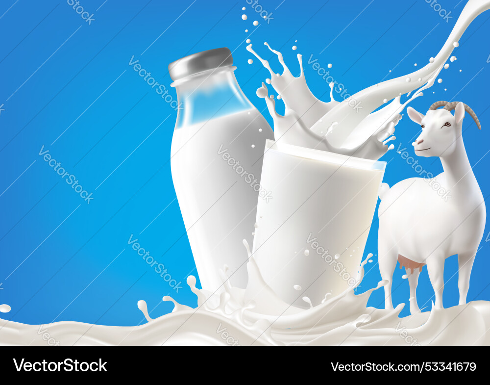 Realistic white milk products goat splash flowing Vector Image