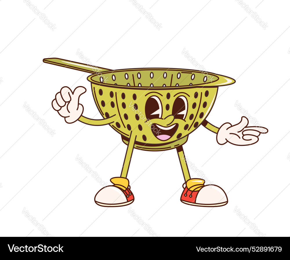 Retro groovy colander kitchenware funny character Vector Image