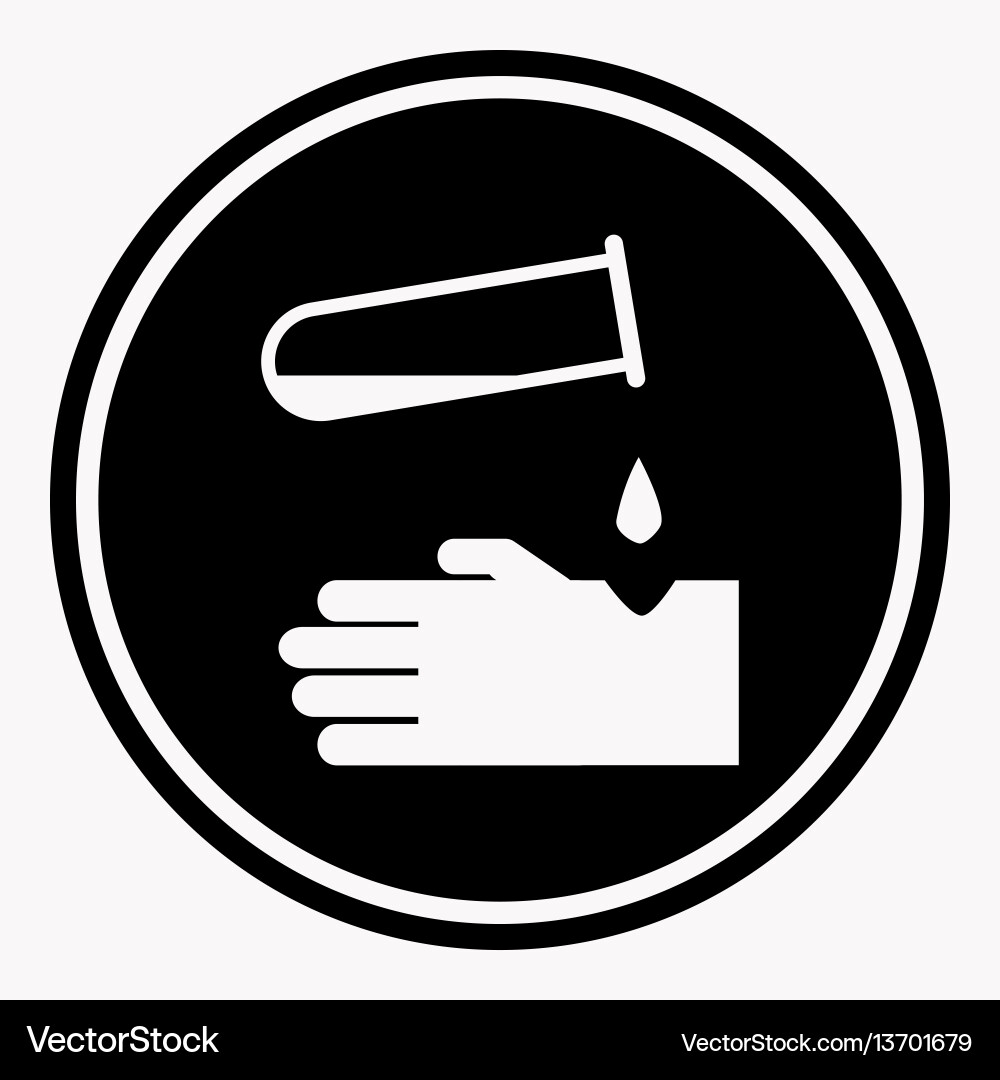 Warning round sign with acid dropping on human Vector Image