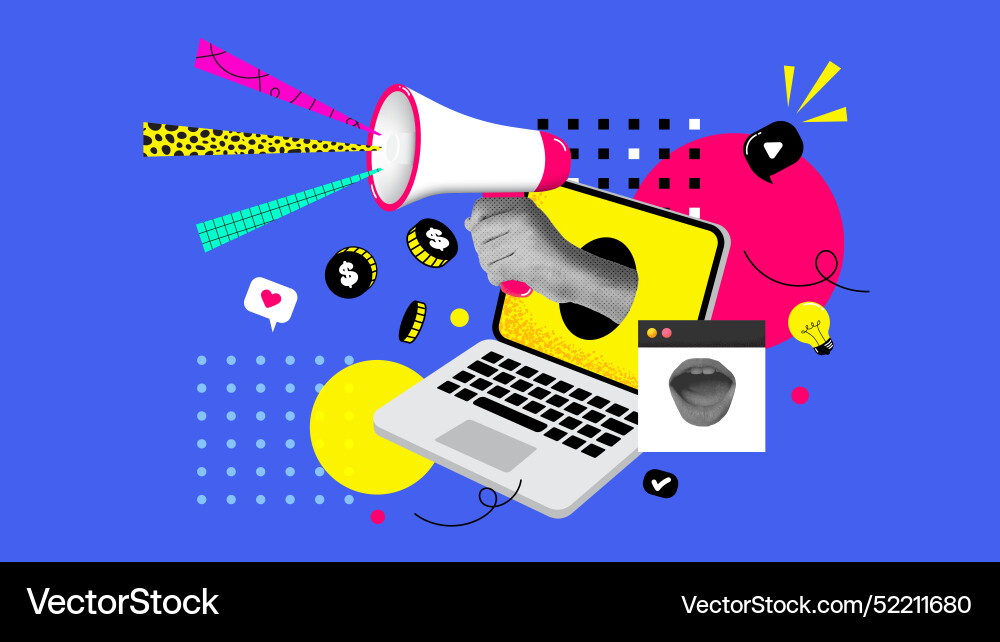 Collage poster design - digital marketing Vector Image
