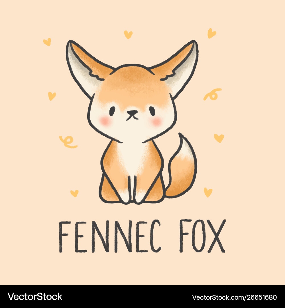 Cute fennec fox cartoon hand drawn style Vector Image