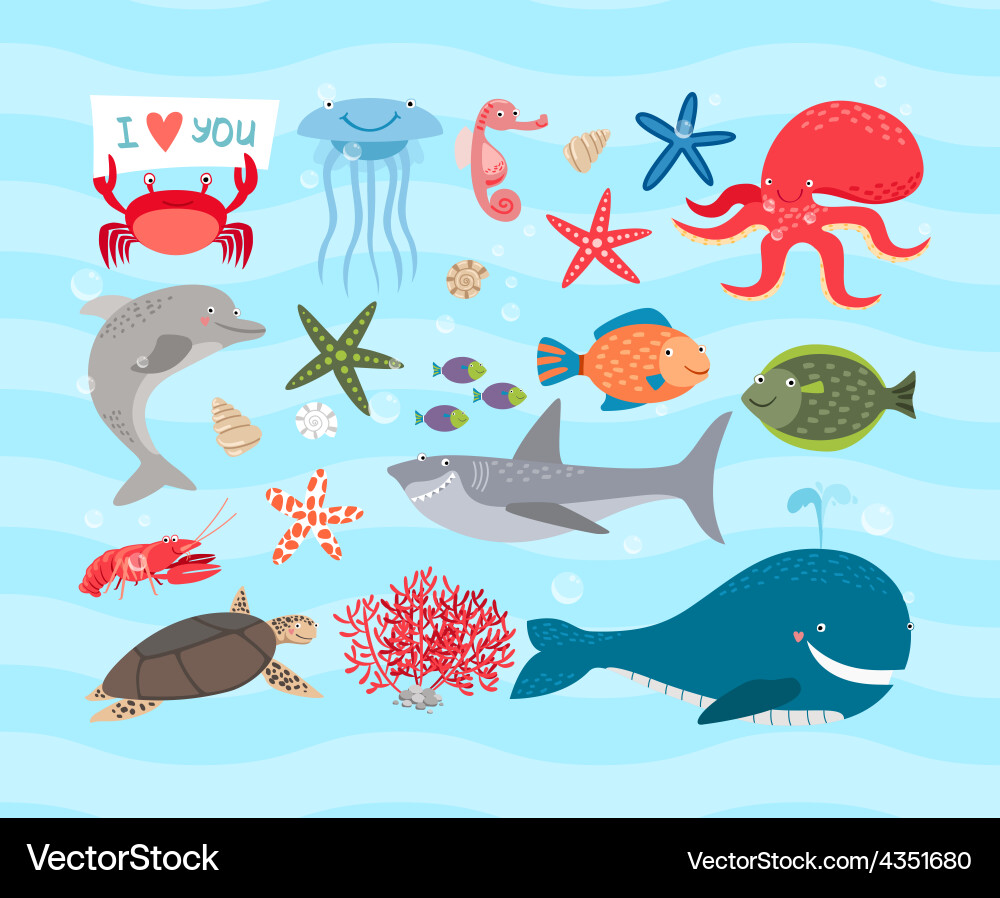 Cute sea animals dolphin and whale Royalty Free Vector Image