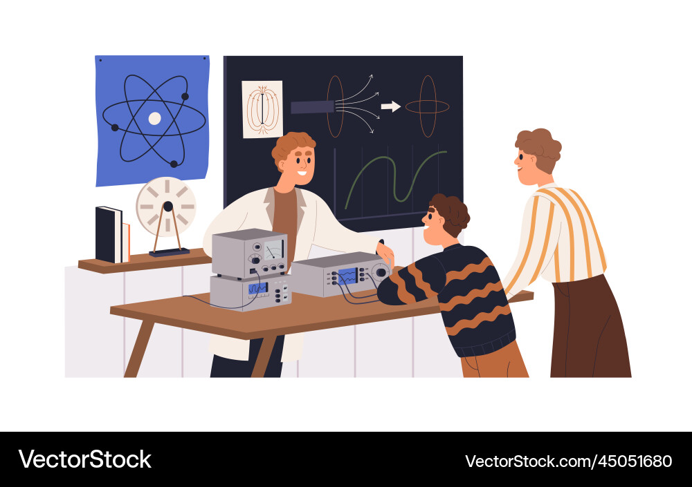 School teacher and students at physics class Vector Image