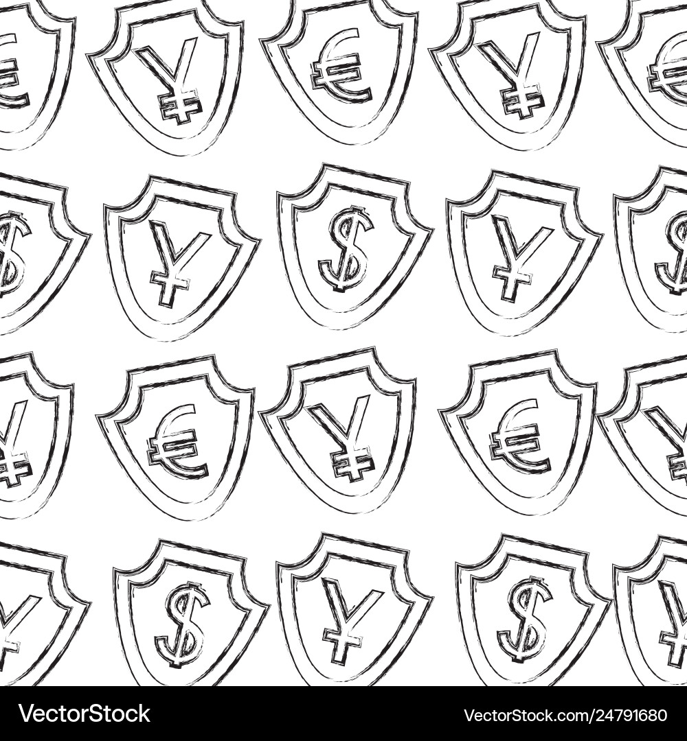 Shields with symbols international currencies Vector Image