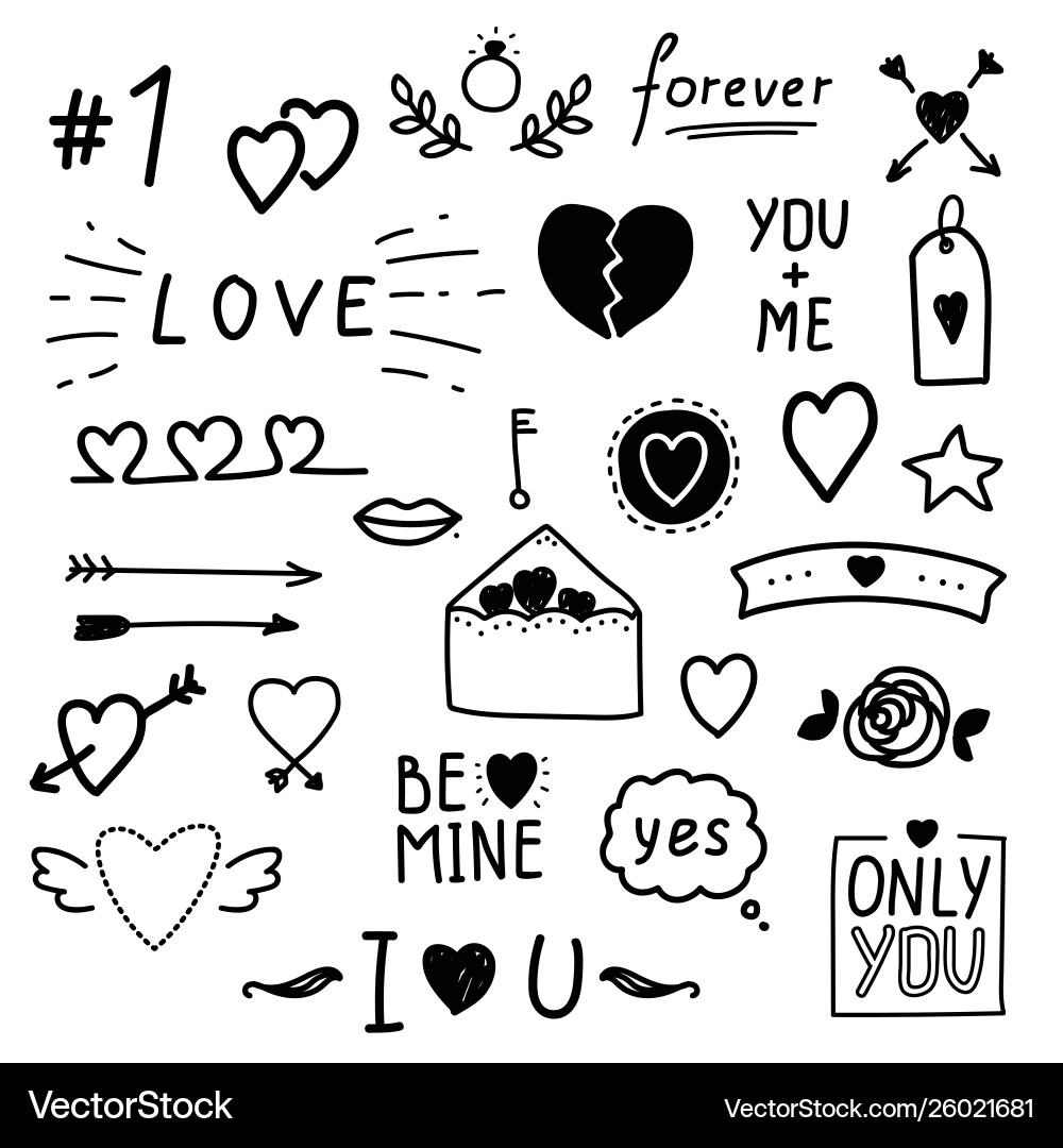 Hand drawn love set Royalty Free Vector Image - VectorStock
